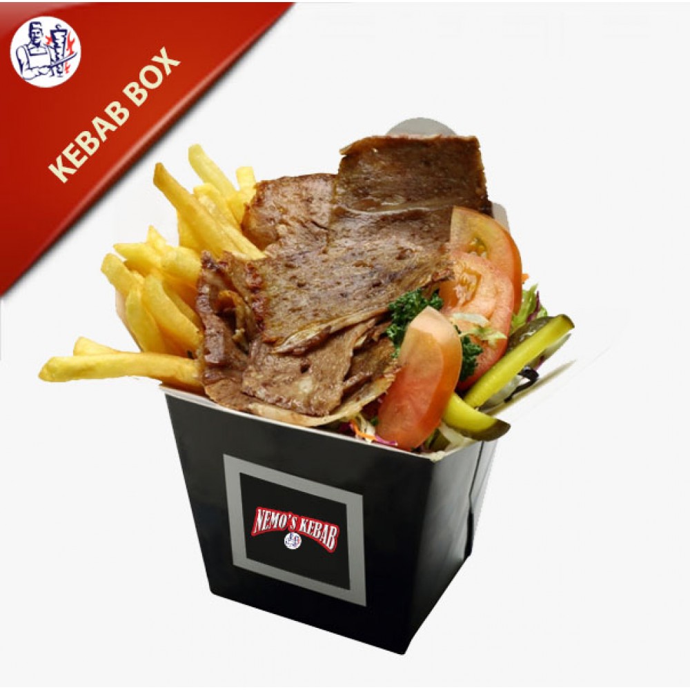 Kebab Box med pommes frites, salat og dressing
